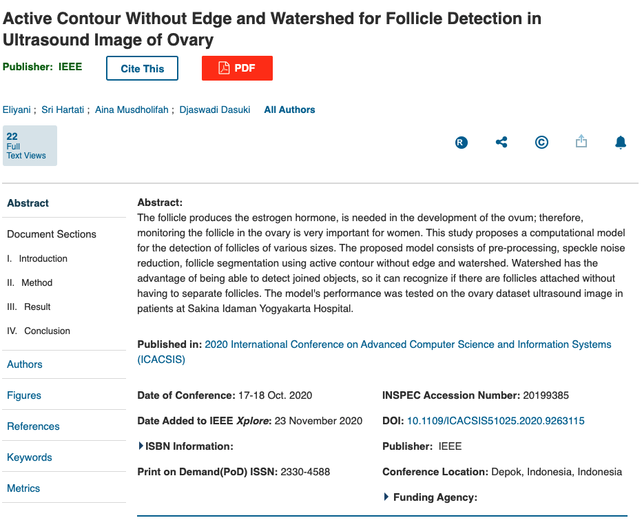 [PUBLIKASI] Active Contour Without Edge and Watershed for Follicle ...